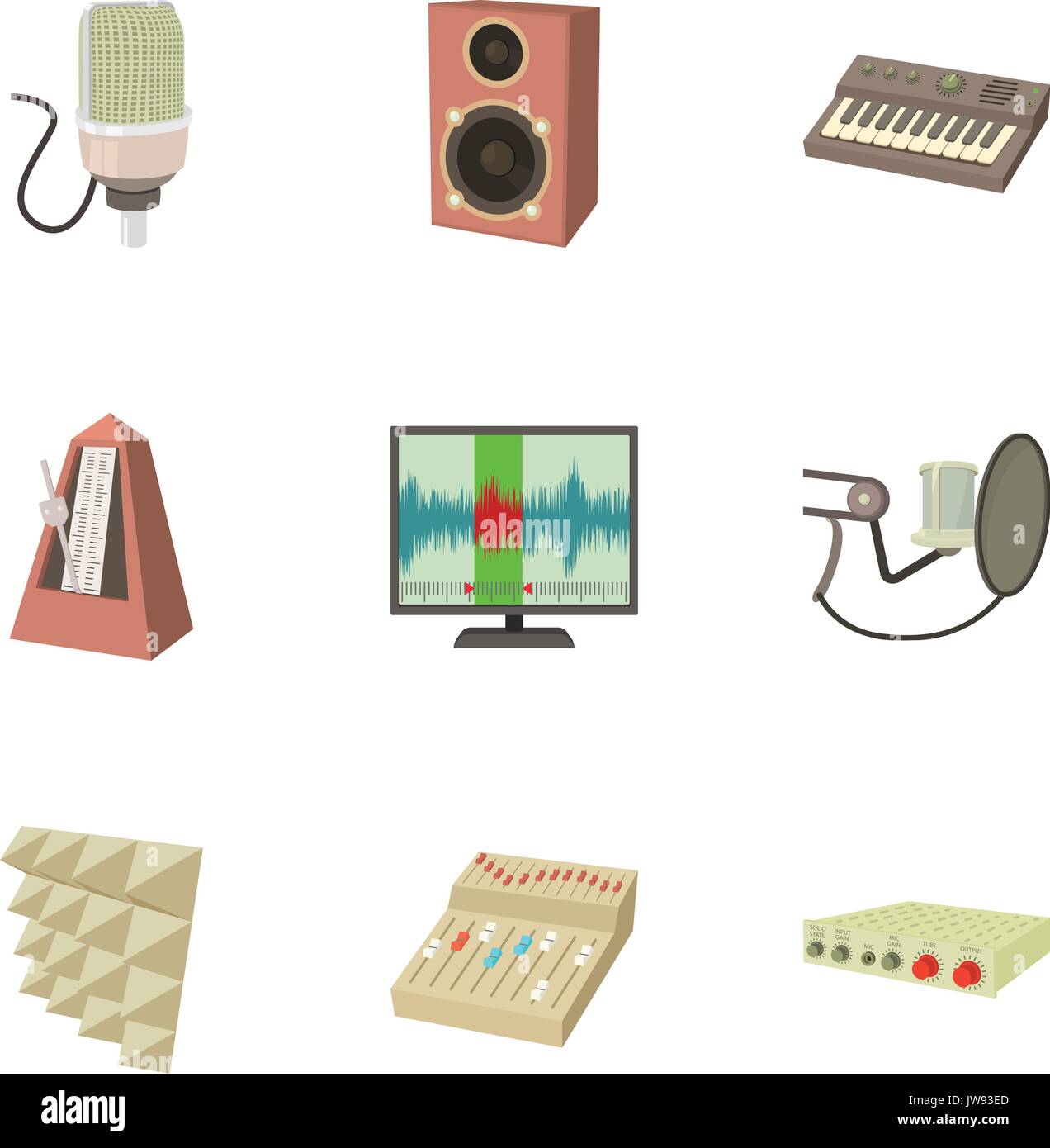 Sound recording studio icons set, cartoon style Stock Vector Image ...