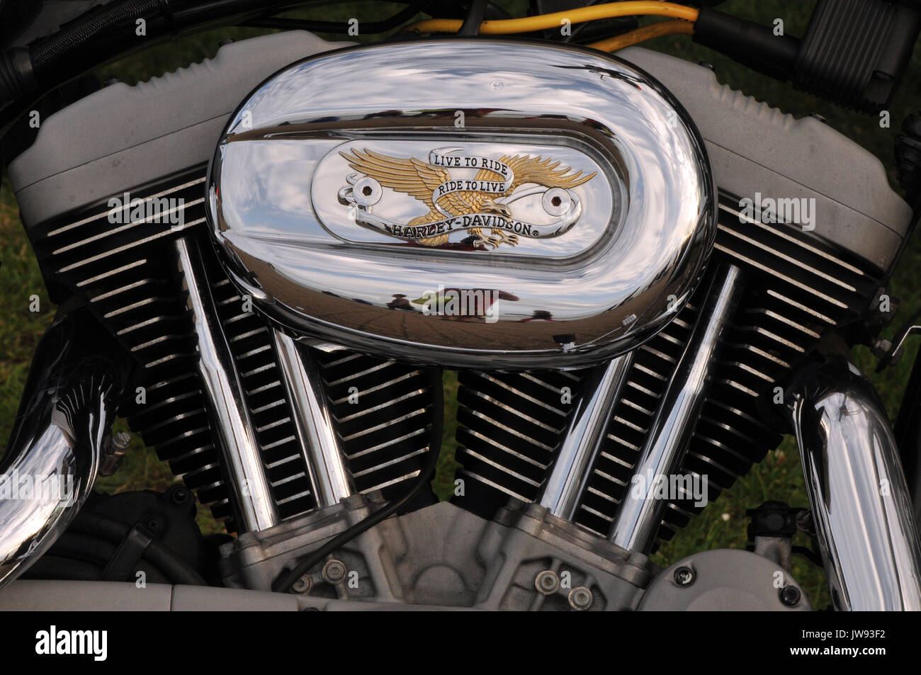 a close up picture of a modern motorcycle engine Harley Davidson and ...