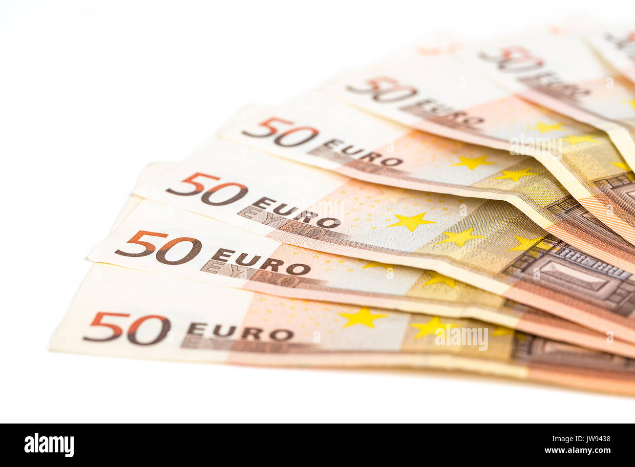 Half circle made with banknotes 50 euro european money on white ...