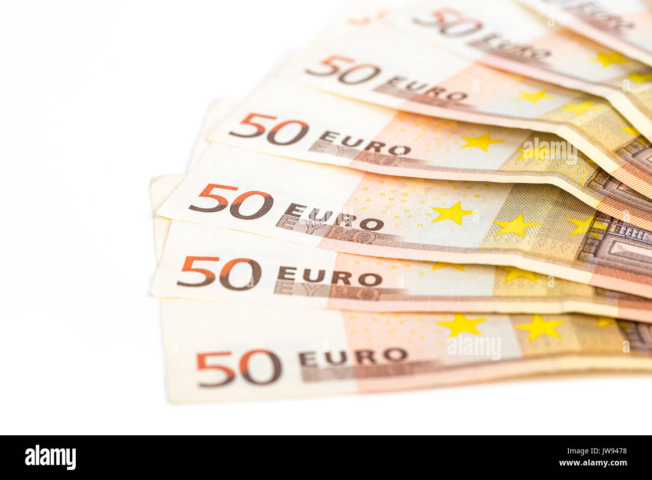 Half circle made with banknotes 50 euro european money on white ...