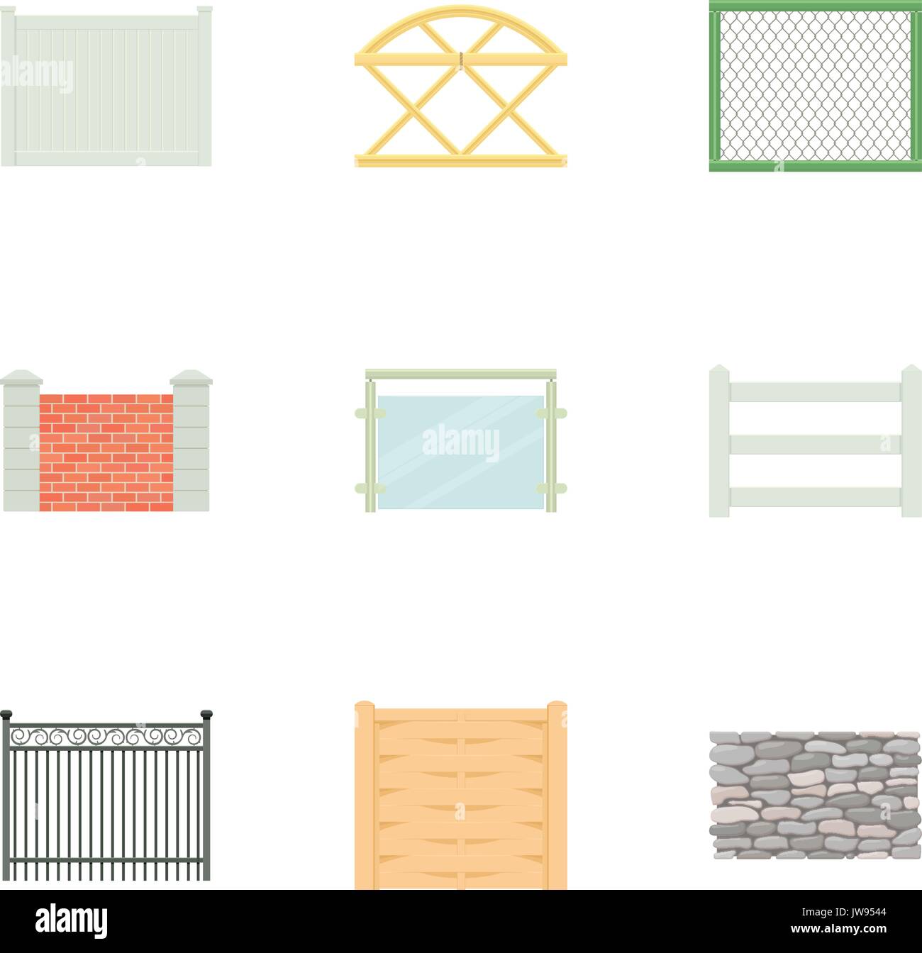 Types of fence icons set, cartoon style Stock Vector Image & Art - Alamy