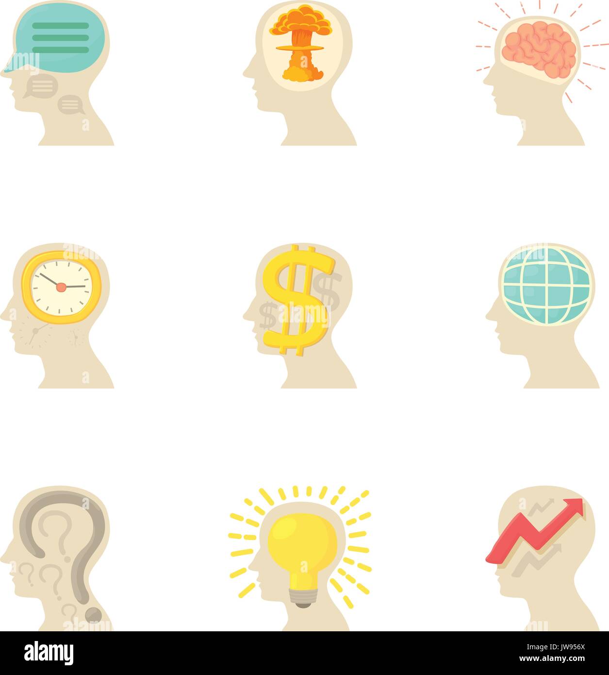 Man head with thoughts icons set, cartoon style Stock Vector Image ...