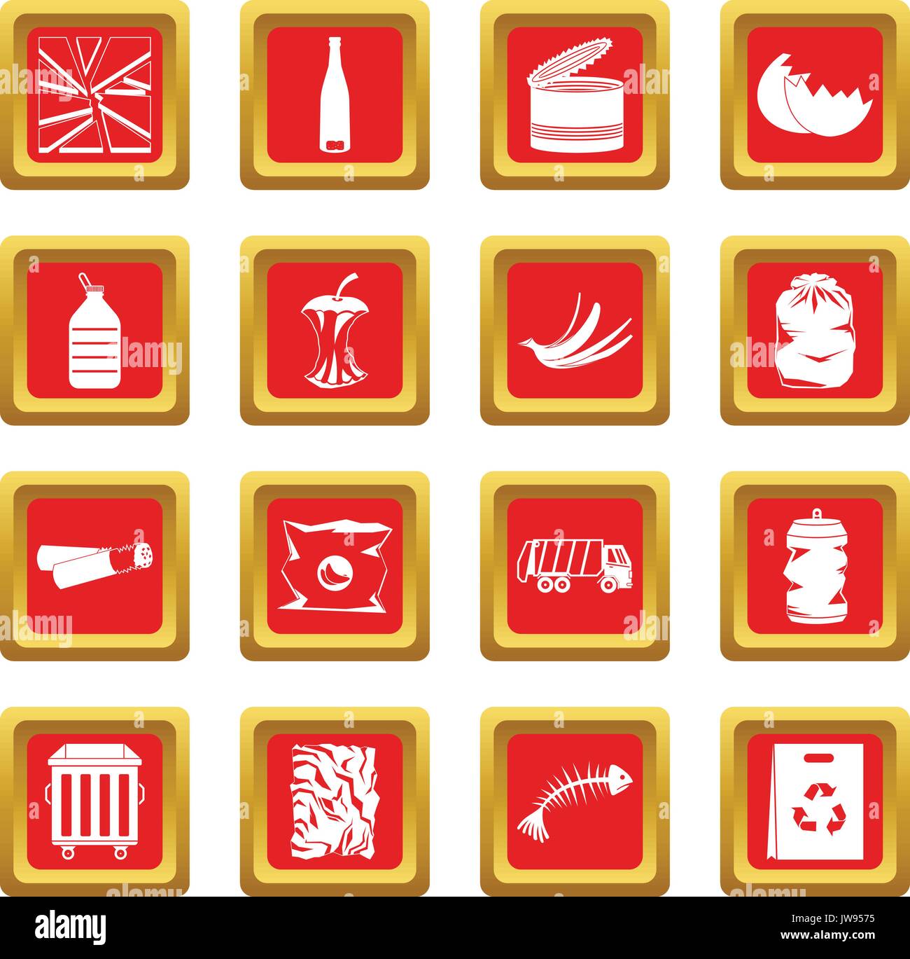 Waste and garbage icons set red Stock Vector Image & Art - Alamy