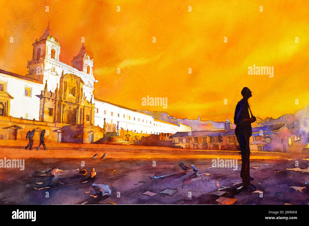 Watercolor painting of Monastery in Old Town Quito, Ecuador by Raleigh ...