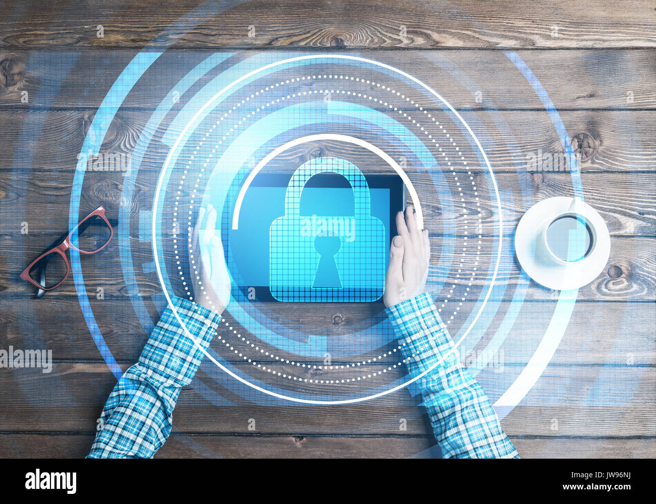 Concept of computer access with media lock icon on tablet screen Stock ...