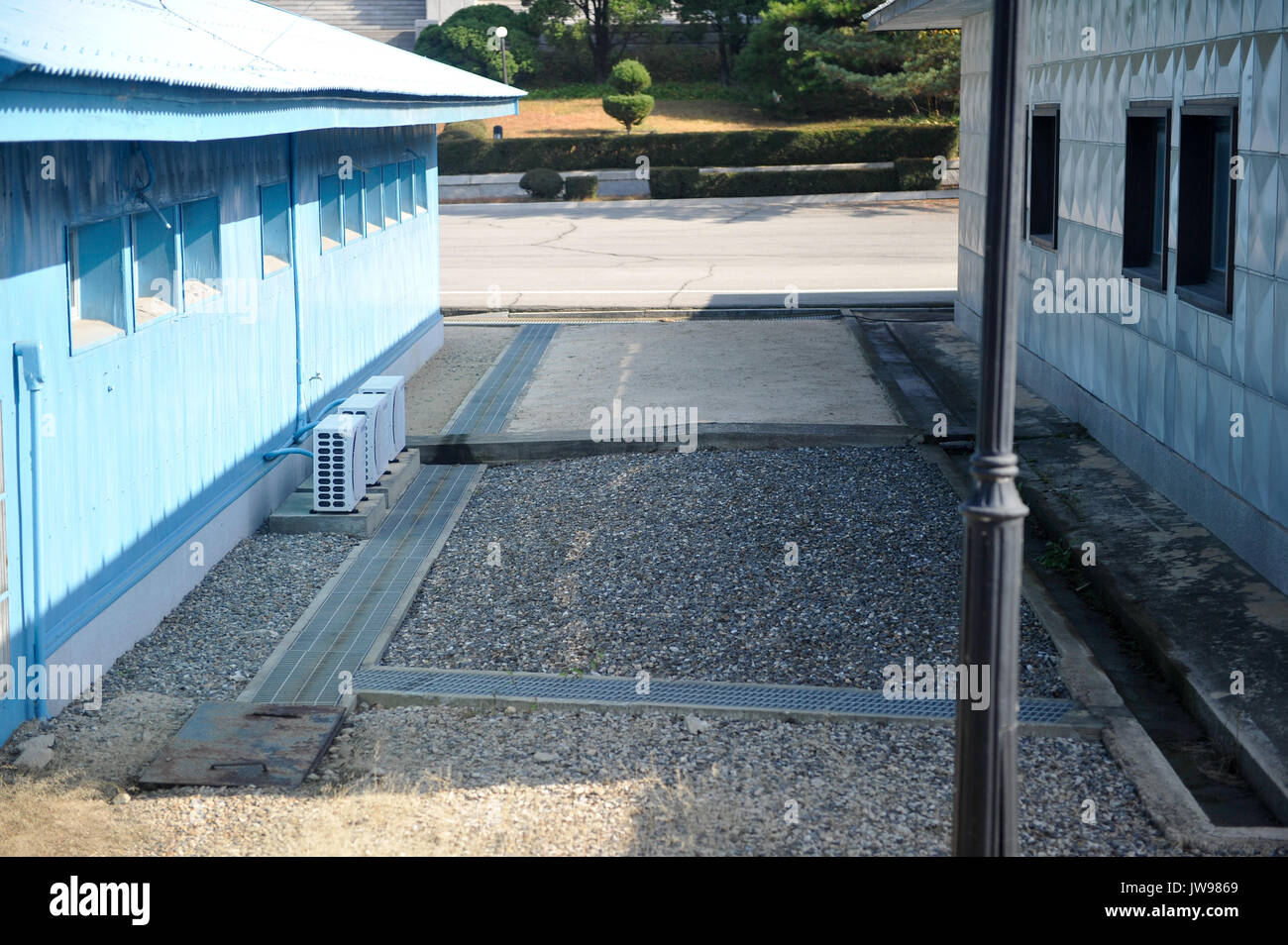 Border line between South Korea (below) and North Korea (above) in the ...