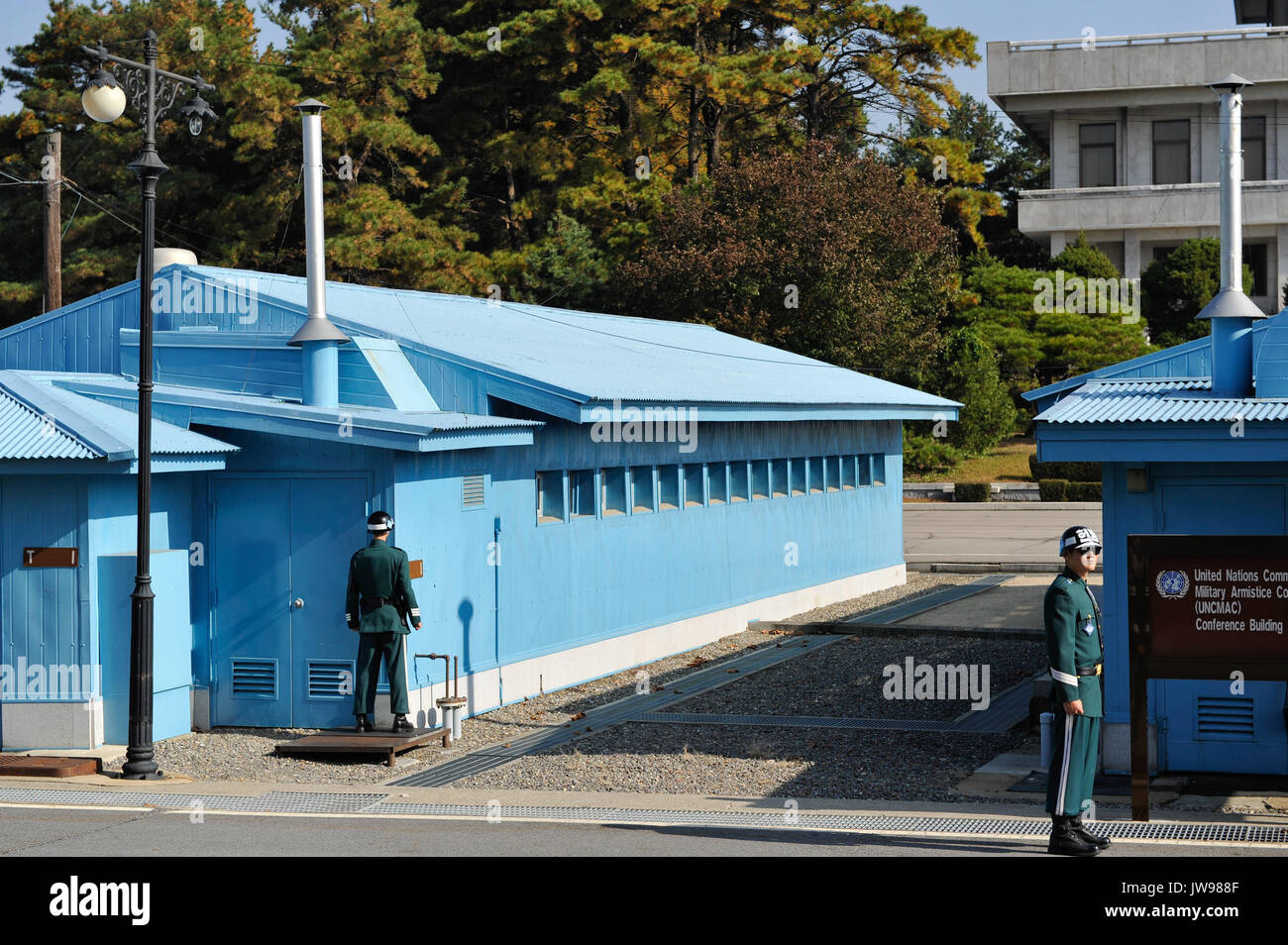 The demarcation line between North and South Korea in the demilitarized ...