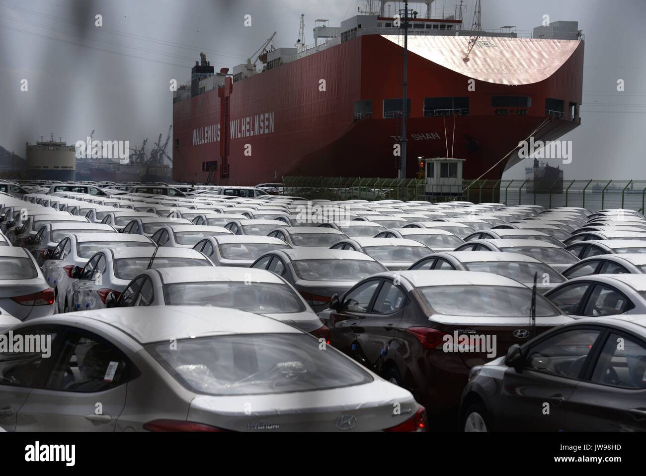 New Hyundai vehicles ready to be loaded onto a ship for export, at the ...