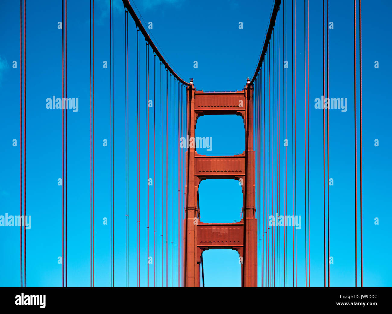 Golden Gate Bridge, San Francisco - red steel structure against bright ...