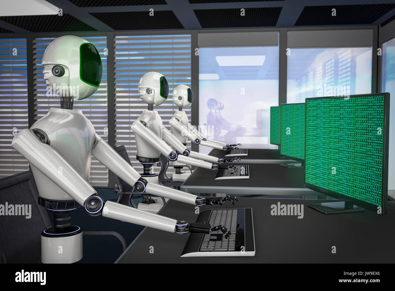 We are the robot, robot in data processing (3d rendering Stock Photo ...