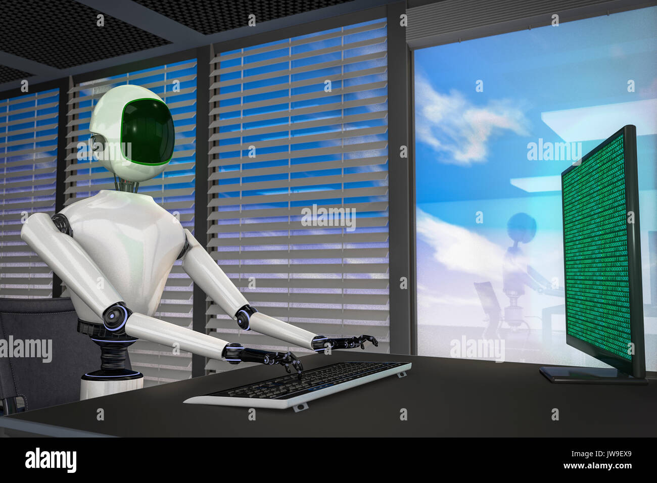 We are the robot, robot in data processing (3d rendering Stock Photo ...