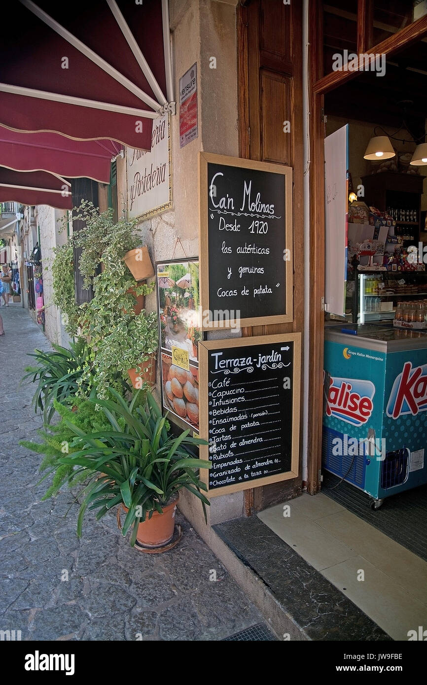 VALLDEMOSSA, BALEARIC ISLANDS, SPAIN - JULY 13, 2017: Can Molinas cafe ...