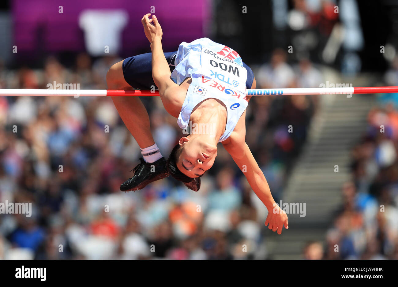 South Korea's Sanghyeok Woo competes in the Men's High Jump Qualifying ...