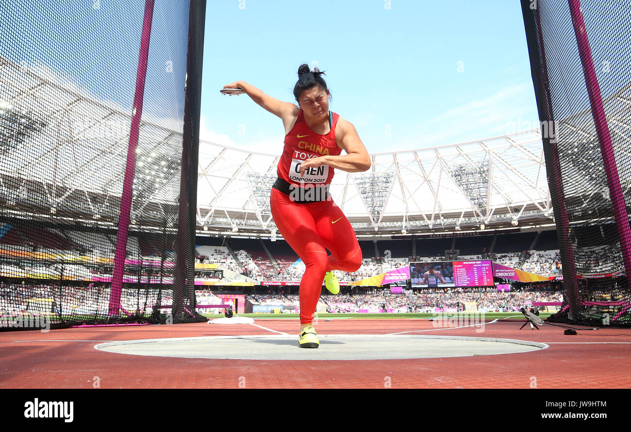 USA's Yang Chen competes in the Women's Discus Throw Qualifying during ...