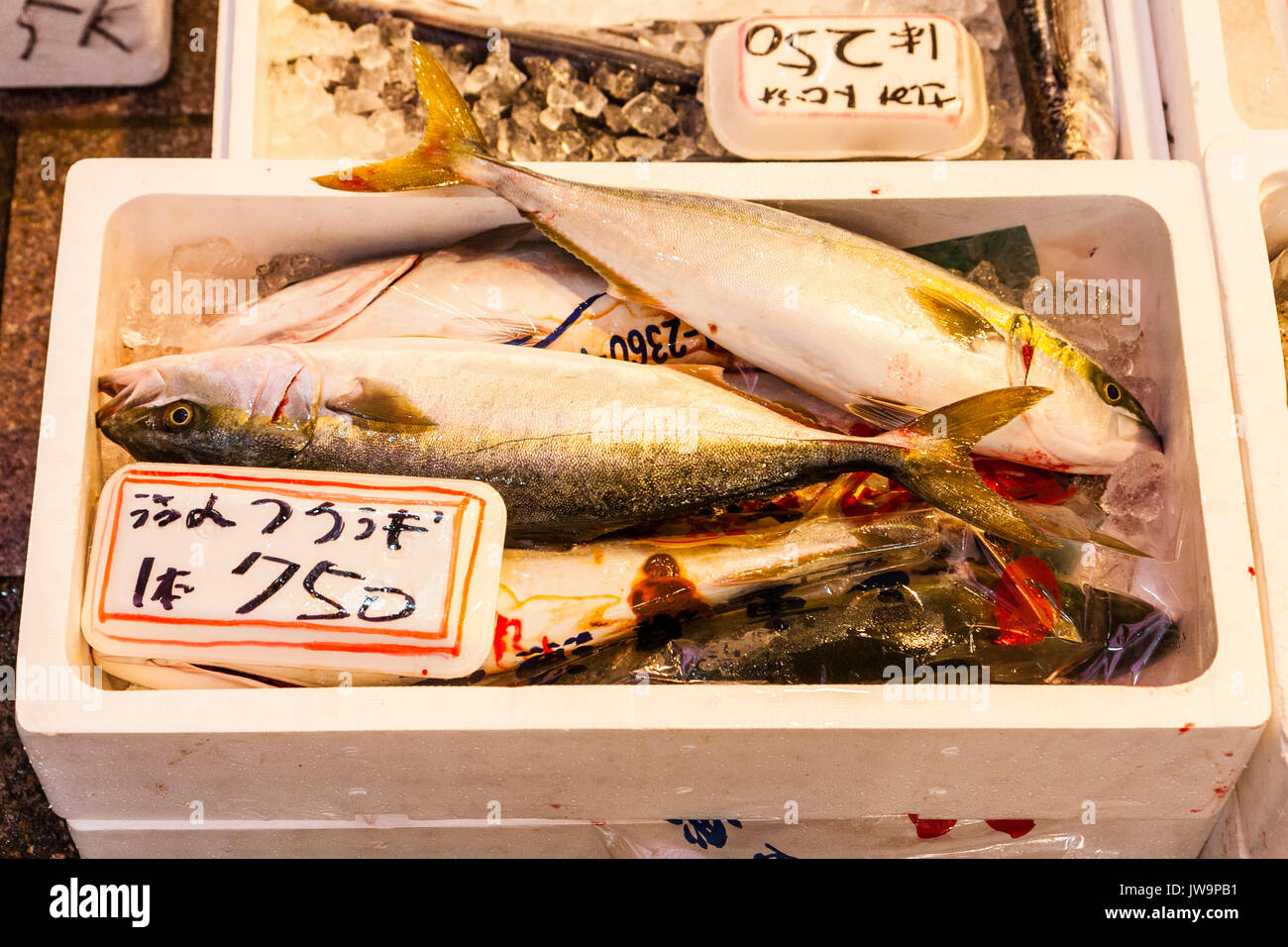 Japan, Kanazawa. Omi-cho fresh food indoor market. Fresh fish stall ...