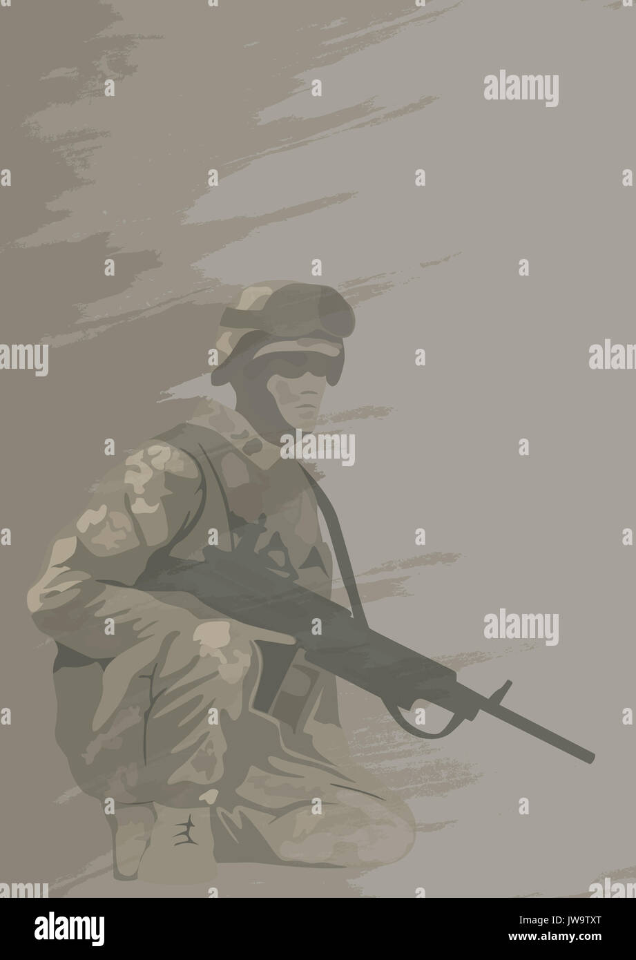 Soldier in combat position, illustration Stock Photo - Alamy