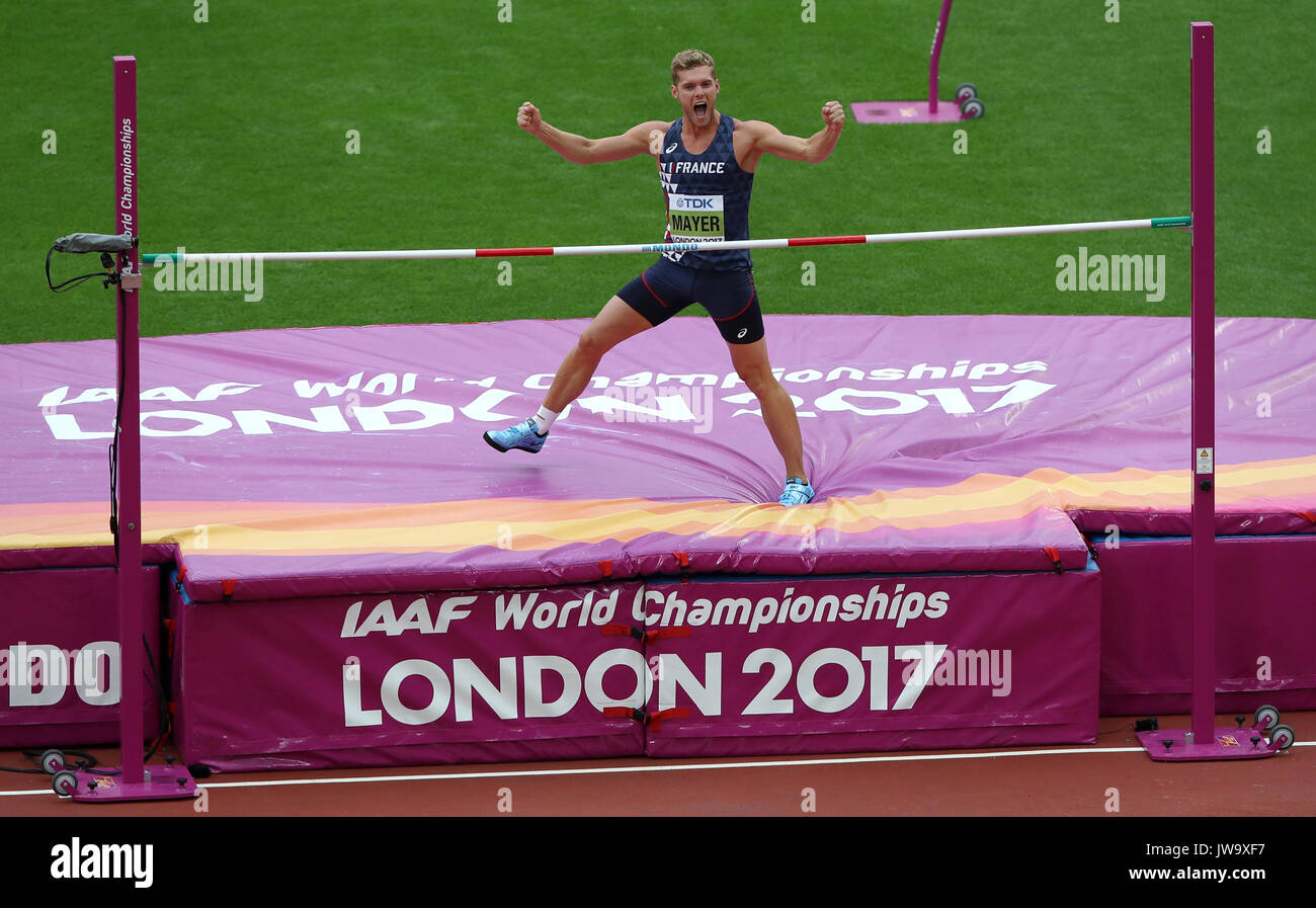 France's Kevin Mayer competing in the high jump event of the men's ...