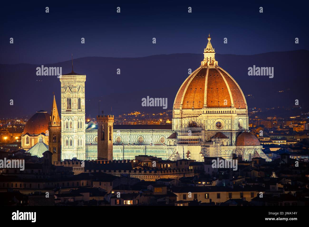 Florence Night Cityscape with Basilica Dome. Italian Architecture Stock ...
