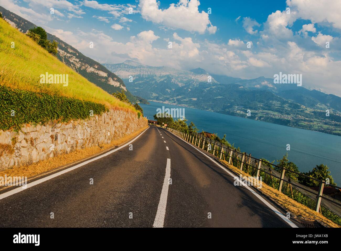 Scenic Swiss Road. Lake Thun and Interlaken Area in Switzerland, Europe ...