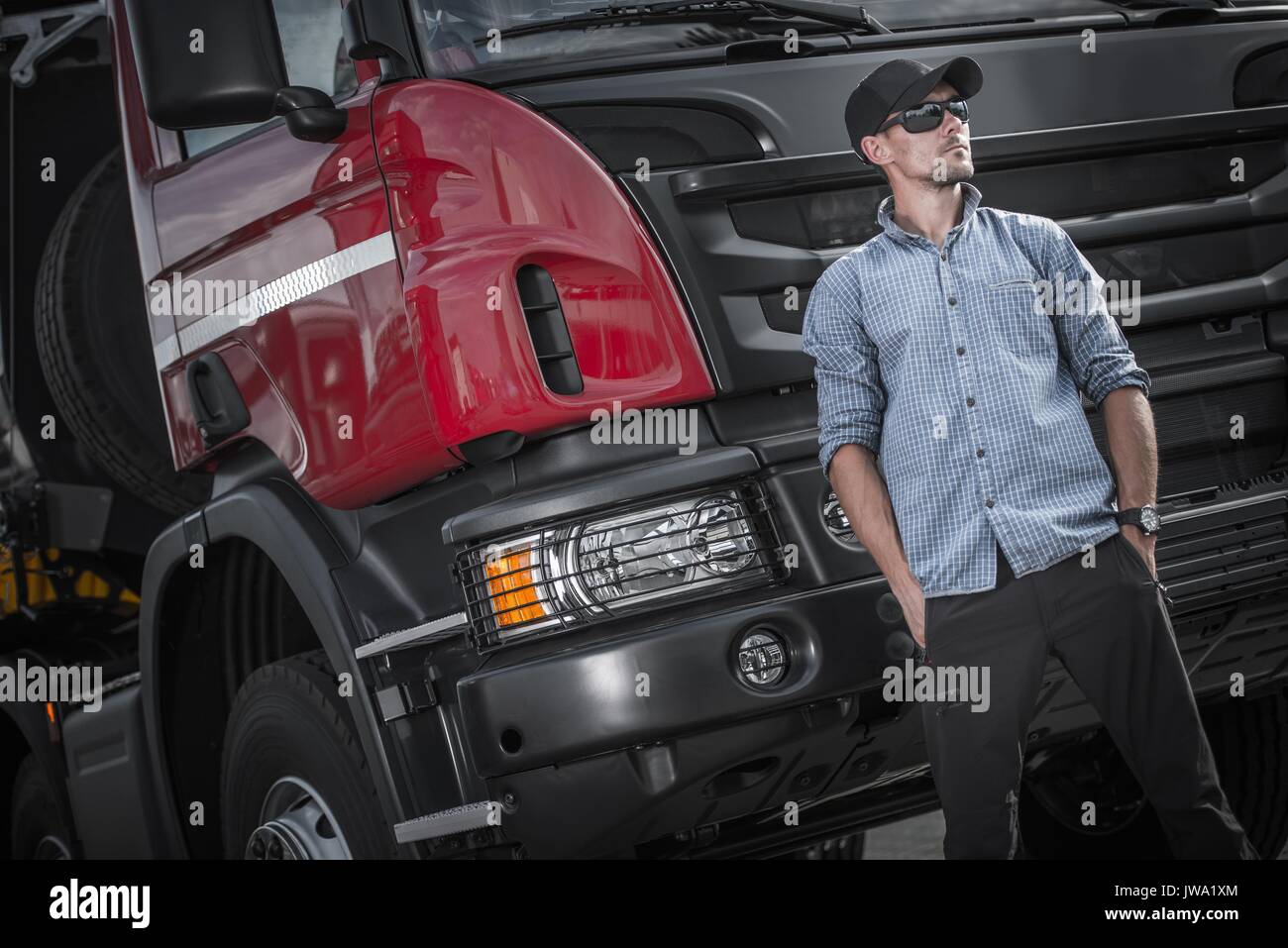 Semi Truck Caucasian Driver. Transportation Industry. Heavy Duty Driver ...