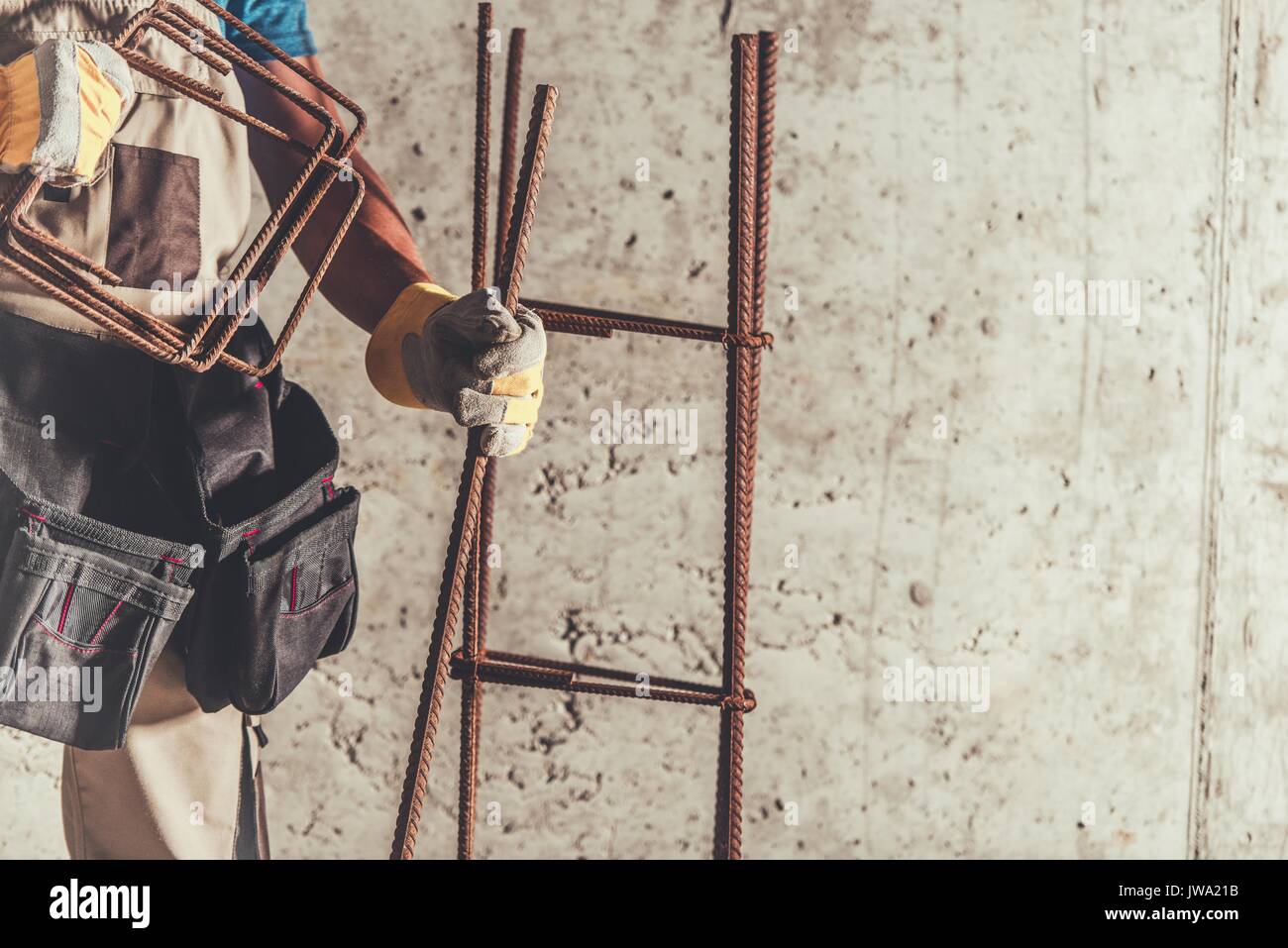 Steel Reinforcement Worker with Rebar Steel Bars Ready To Use ...