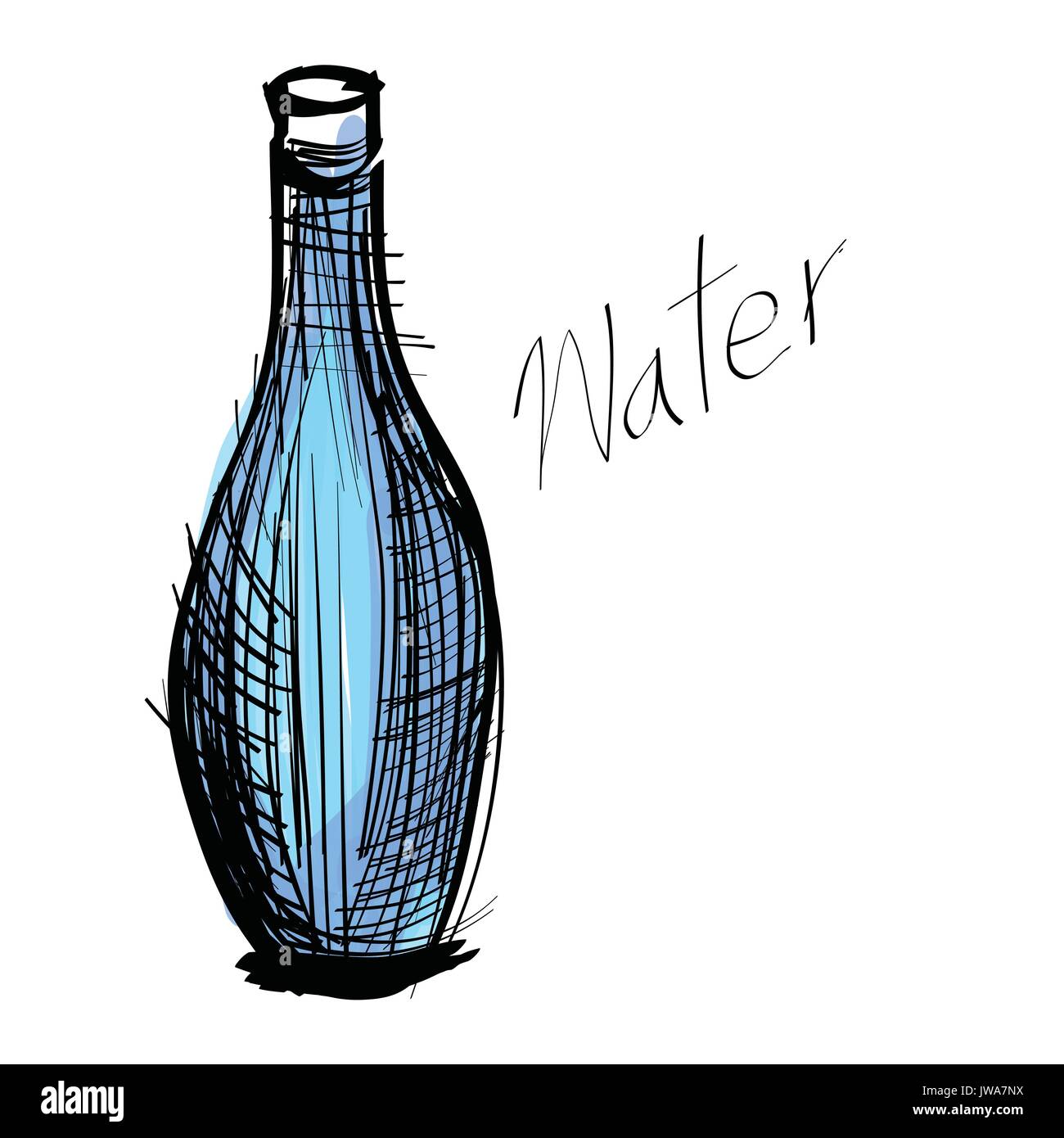 The abstract of water drink in bottle and glass. rough drawing Stock ...