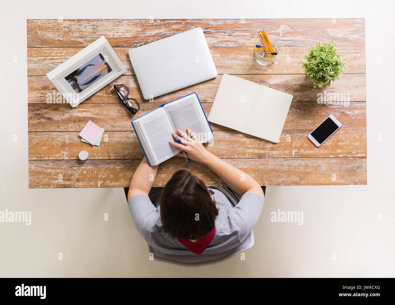 Female freelancer reading book hi-res stock photography and images - Alamy