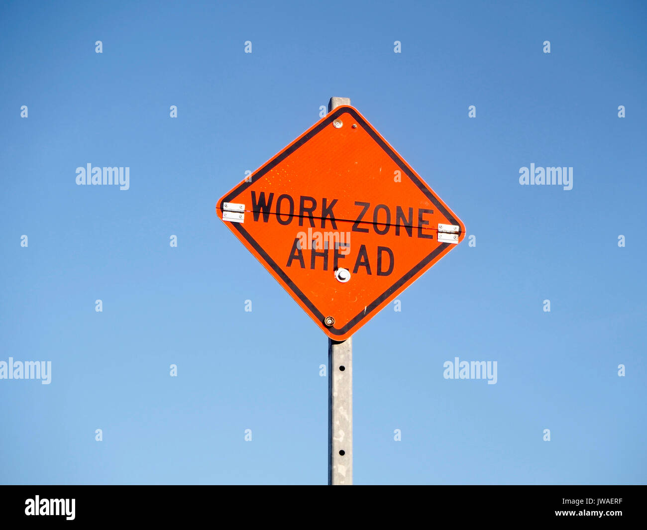 Sign work zone ahead Stock Photo - Alamy
