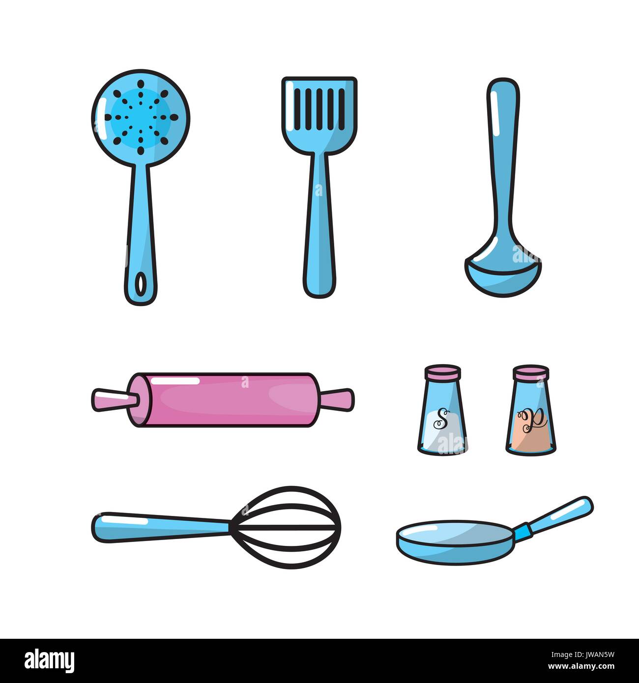set kitchen utensils and traditional object Stock Vector Image & Art ...