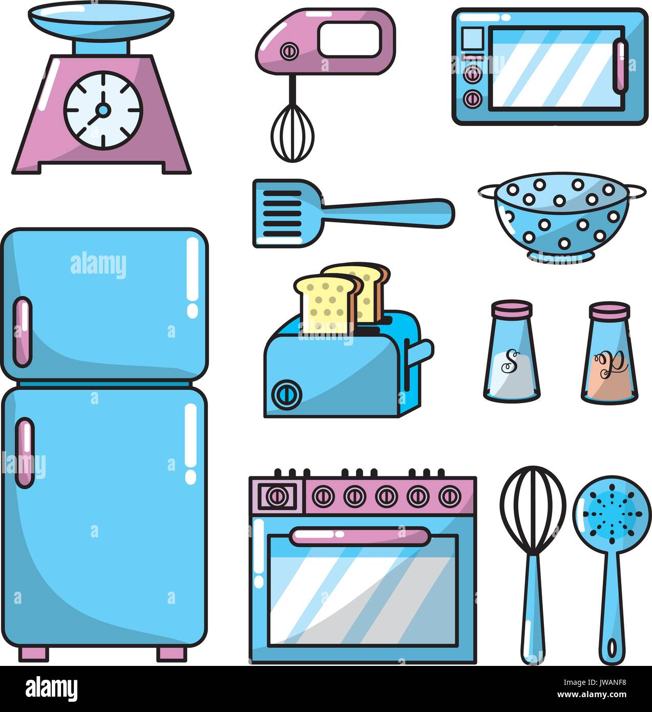 set kitchen utensils and traditional object Stock Vector Image & Art ...