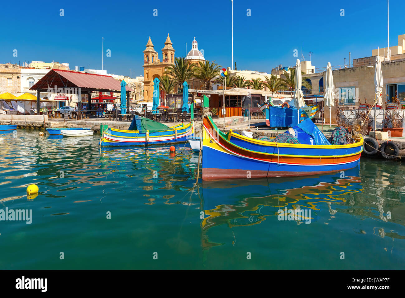 Taditional eyed boats Luzzu in Marsaxlokk, Malta Stock Photo - Alamy
