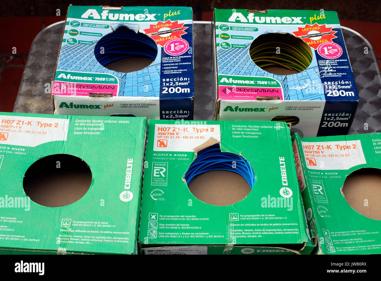 Boxes of colored cables for electrical installation Stock Photo - Alamy