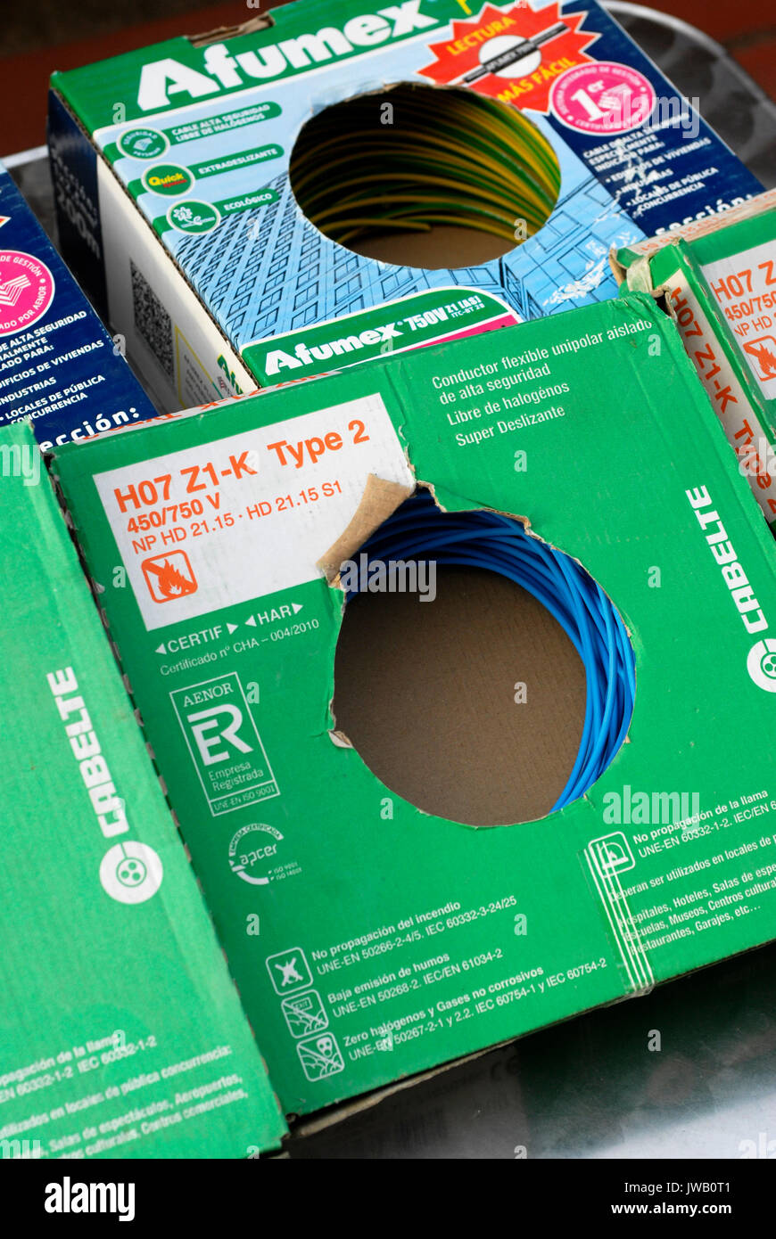 Boxes of colored cables for electrical installation Stock Photo - Alamy