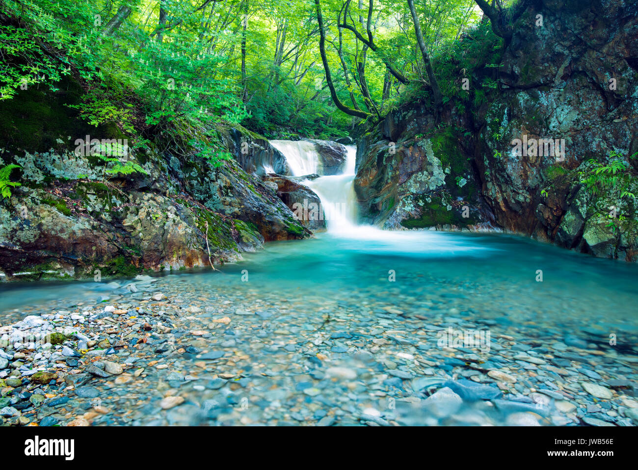 A natural waterfall in the Nakanojo district in Gunma, Japan Stock ...