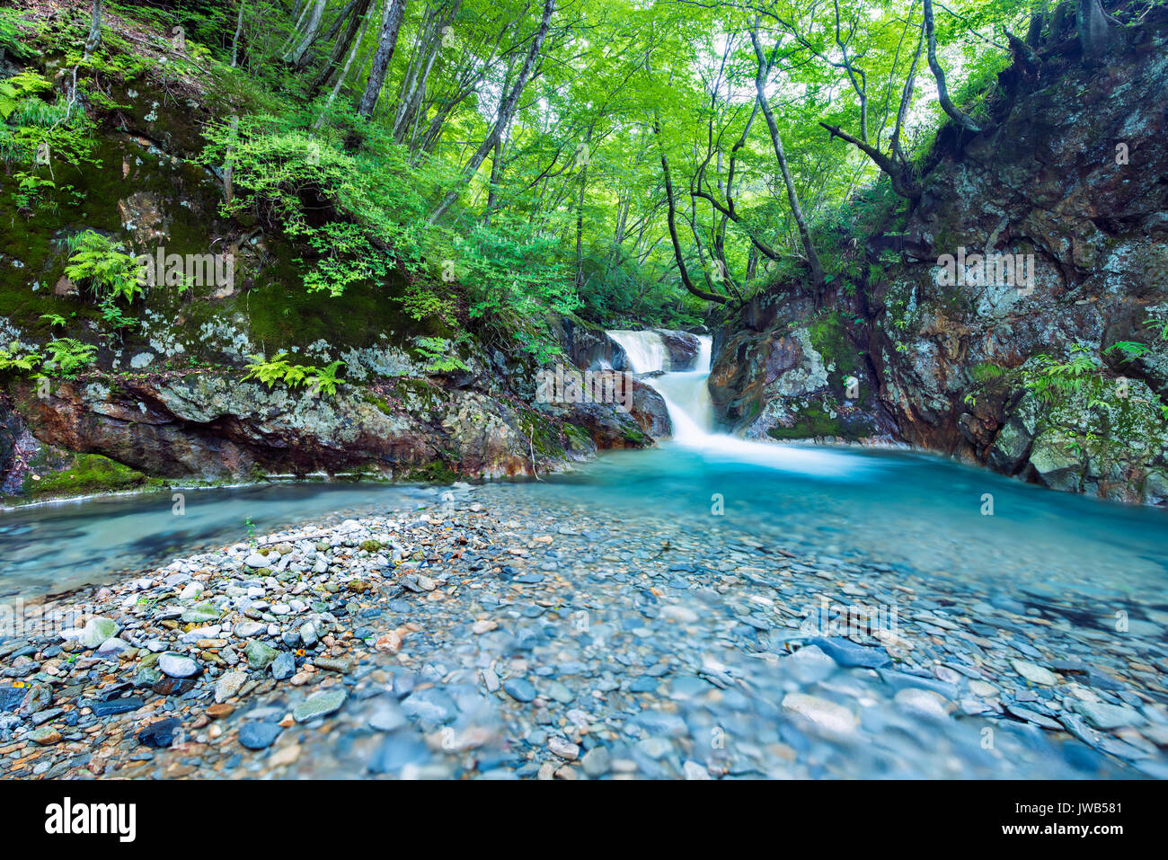 A natural waterfall in the Nakanojo district in Gunma, Japan Stock ...