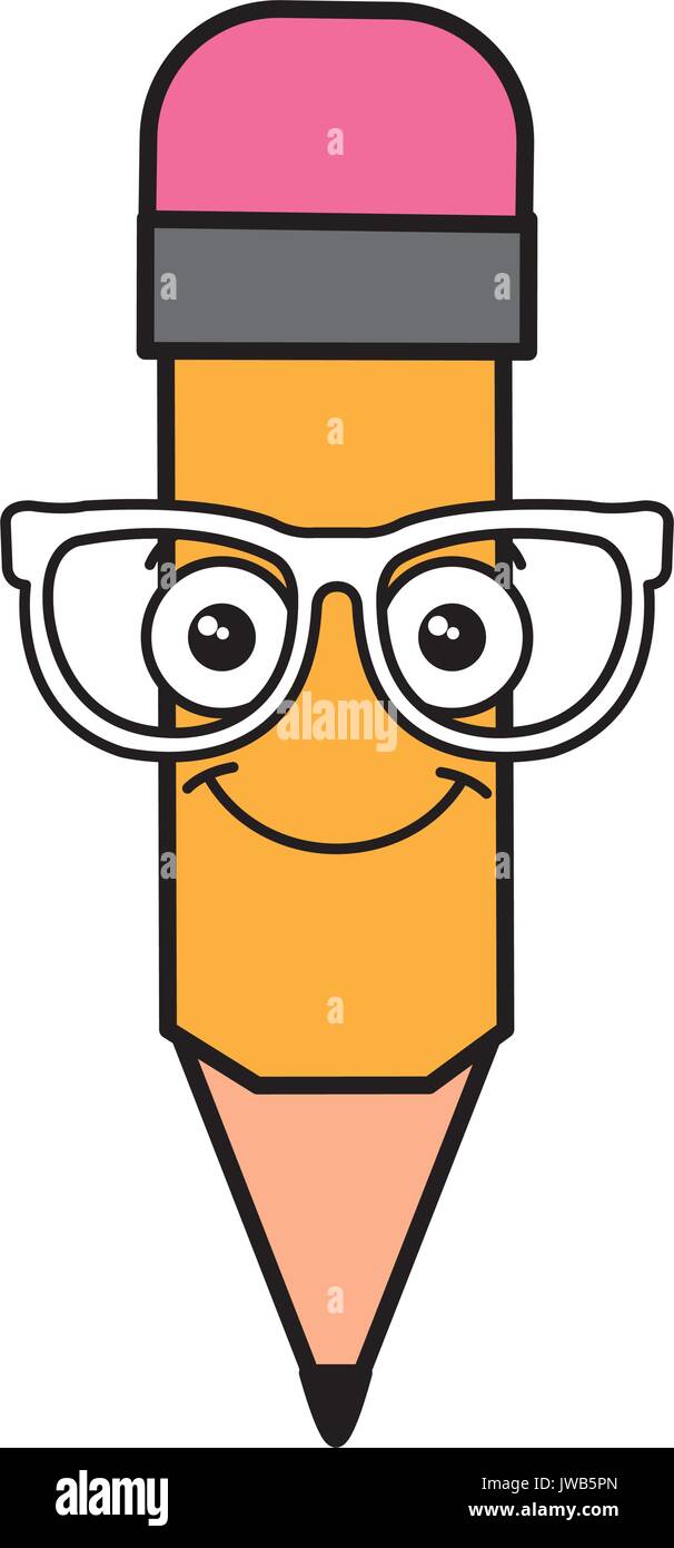 pencil write with glasses kawaii character vector illustration design ...