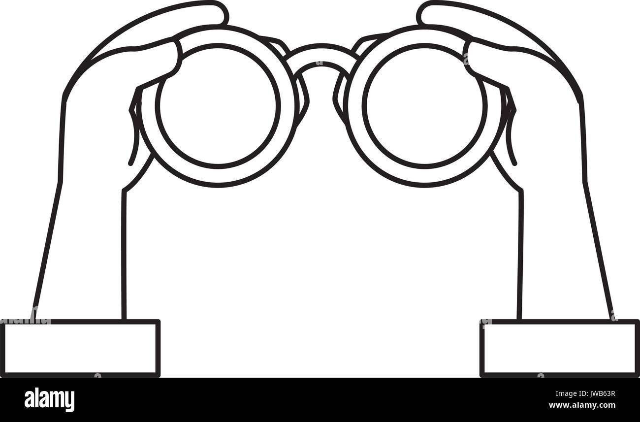hands human with binoculars device isolated icon vector illustration ...