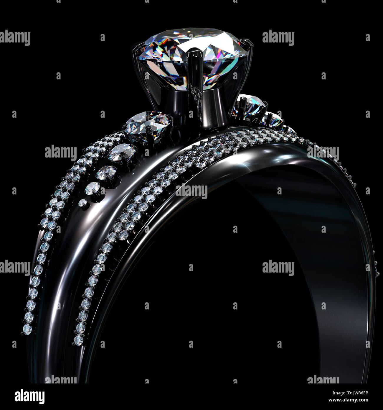 Black gold coating engagement ring with diamond gem Stock Photo - Alamy