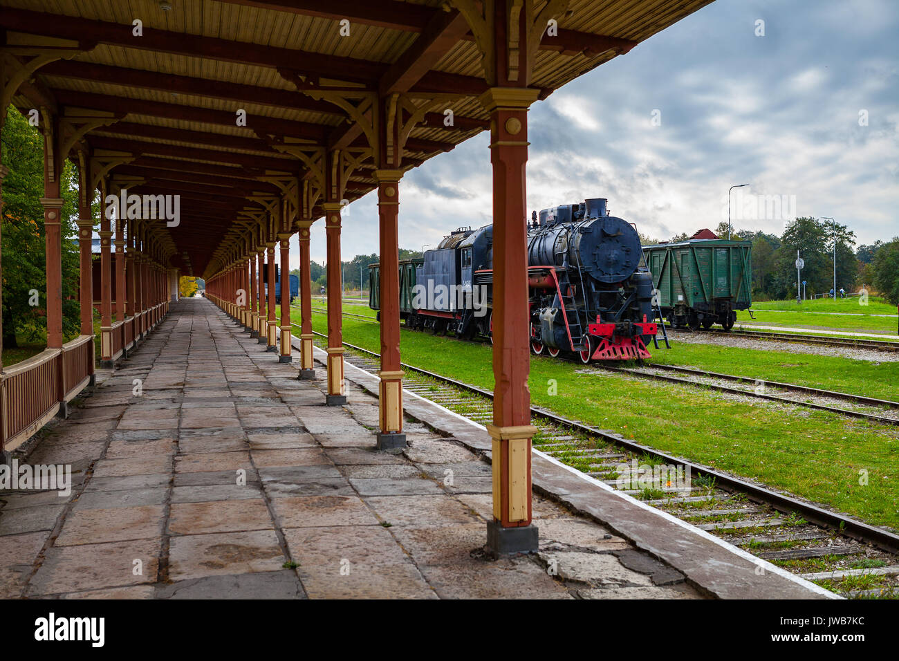 Platform of old vintage railway station in Haapsalu, Estonia Stock ...