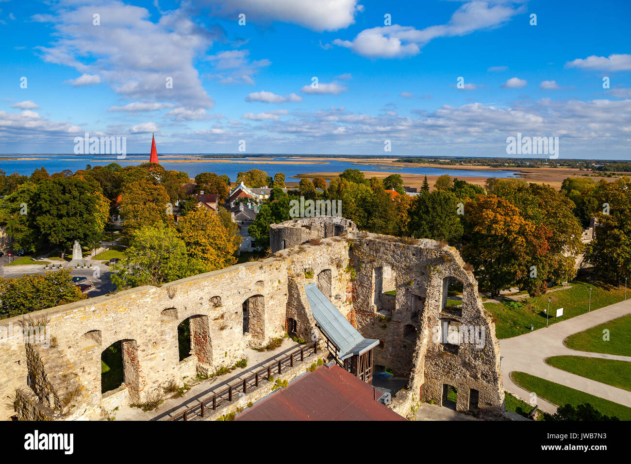 Panoramic view of ruins of the medieval episcopal castle of Haapsalu ...
