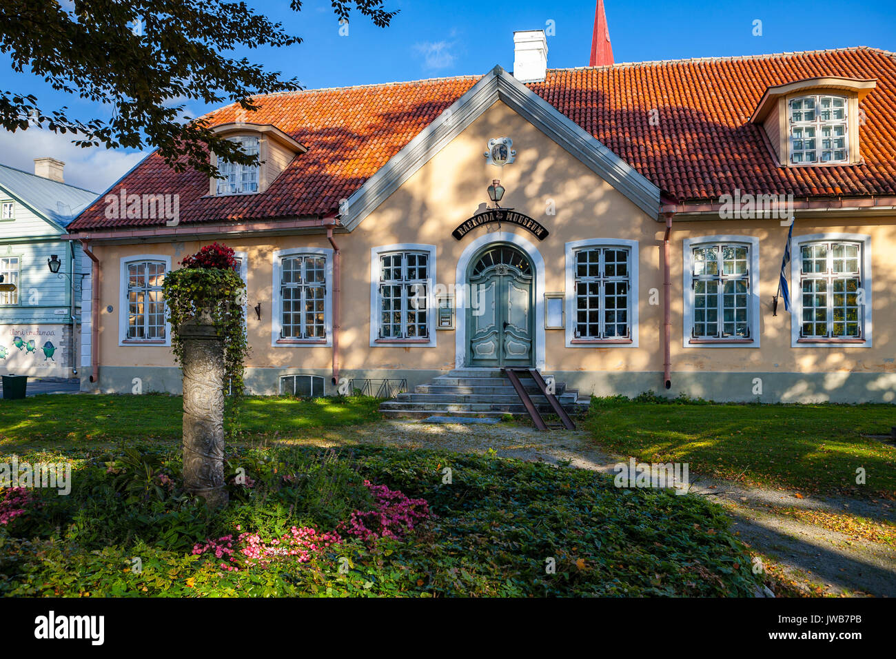 HAAPSALU, ESTONIA - 01 OKT 2015. Old city hall and museum (written on ...