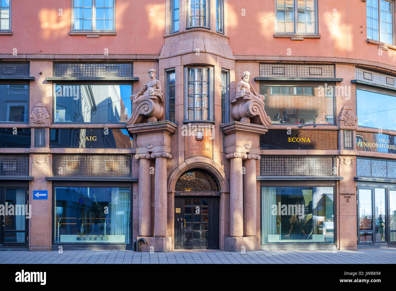 OSLO, NORWAY - 25 FEB 2015: Red modern building with shops and ...