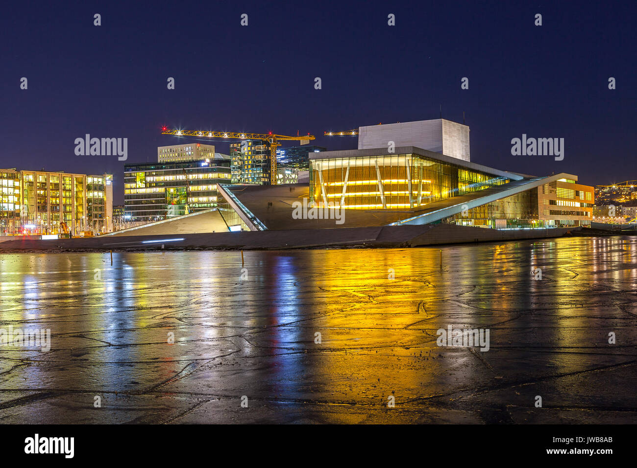 OSLO. NORWAY - 27 FEB 2016: Night winter view of The Oslo Opera House ...