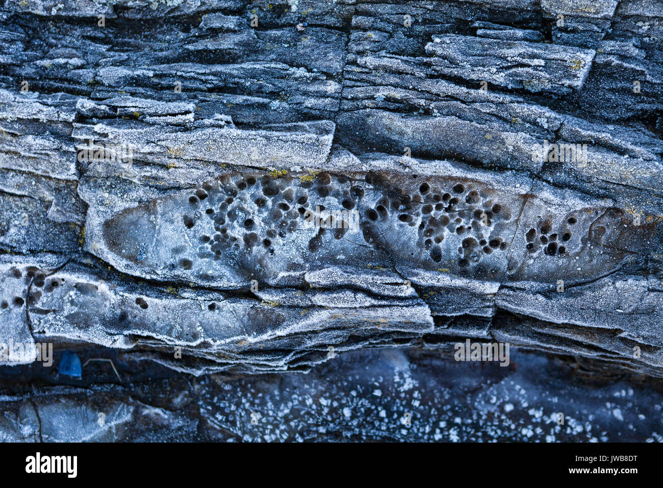 Frozen rock structures. Close up. Background. Northern style Stock ...