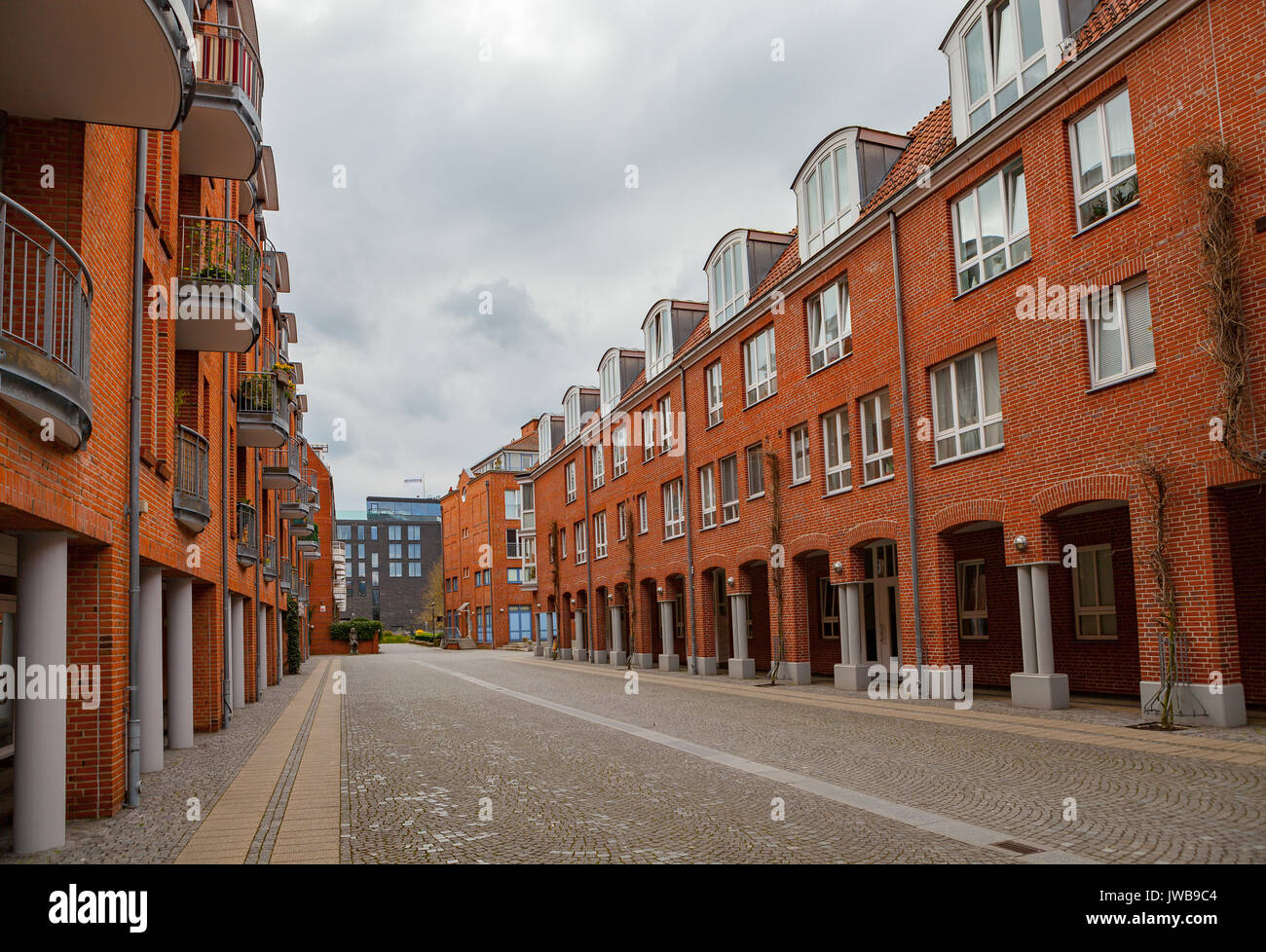 New quarter with red brick business building and pavement Stock Photo ...