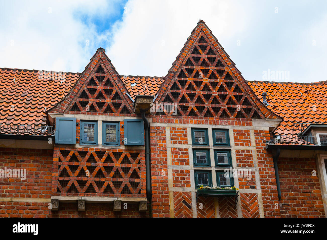 Old brick houses' roof and windows in old town of Bremen, Germany Stock ...