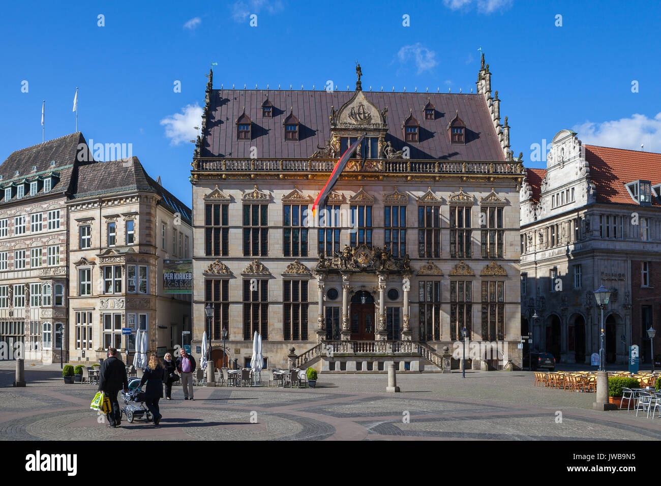 BREMEN, GERMANY - 17 APR 2016: Market square and walking people ...