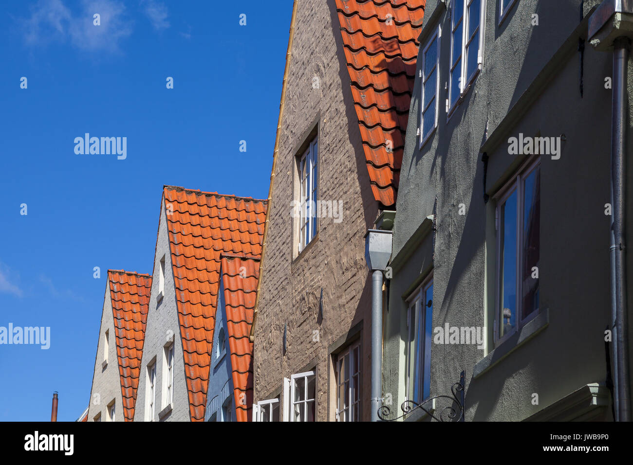 Roofs of icon old house of Schoor quarter in Bremen, Germany. Classic ...