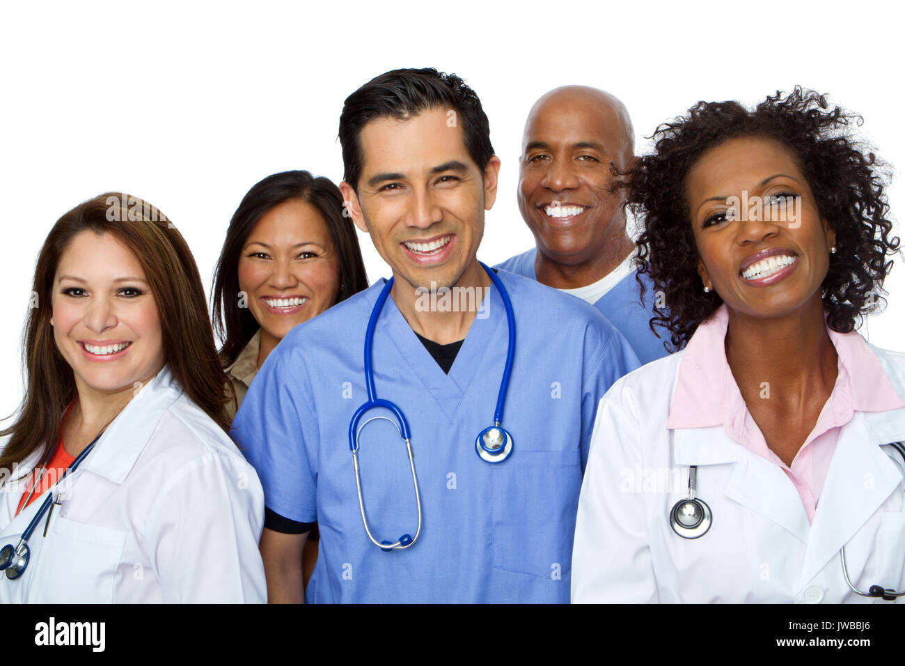 Friendly Hispanic doctor smiling isolated on white Stock Photo - Alamy