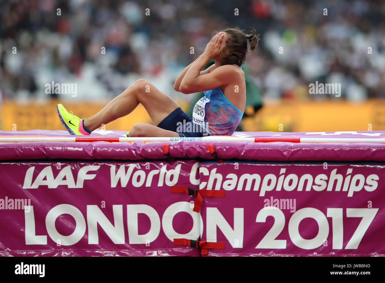 Authorised Neutral Athlete Ilya Shkurenev reacts during the high jump ...